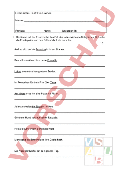 Arbeitsblatt: Die Proben Test - Deutsch - Grammatik