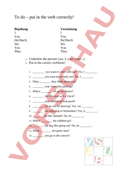 Arbeitsblatt: To do - Englisch - Grammatik