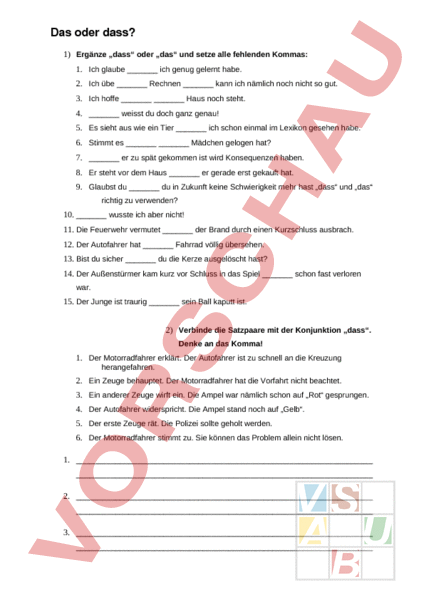 Arbeitsblatt: das oder dass? - Deutsch - Rechtschreibung