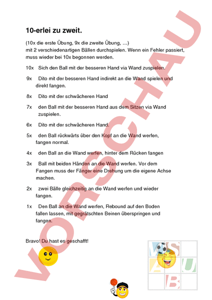 Arbeitsblatt: Ball-Zehnerlei - Bewegung / Sport - Koordination