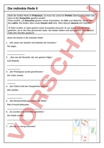 Arbeitsblatt: Direkte und indirekte Rede - Deutsch - Grammatik
