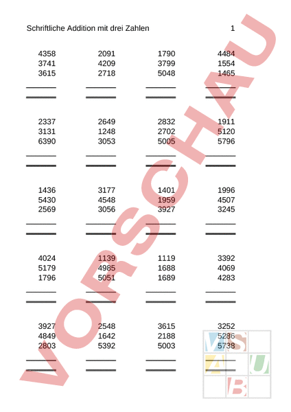 Arbeitsblatt: schriftliche Addition - Mathematik - Addition