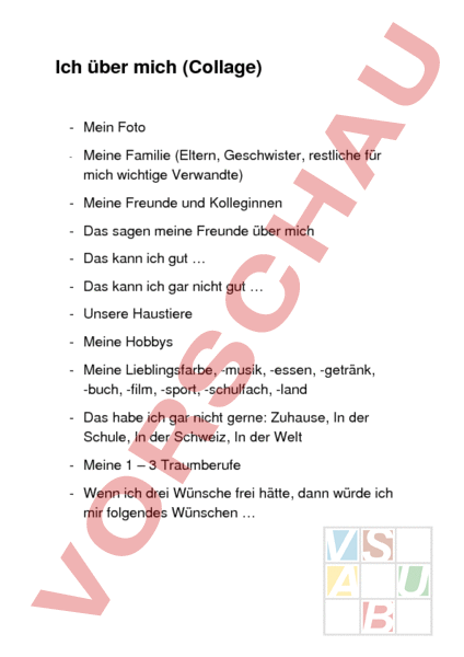 Arbeitsblatt: Ich über mich - Lebenskunde - Persönlichkeitsentwicklung