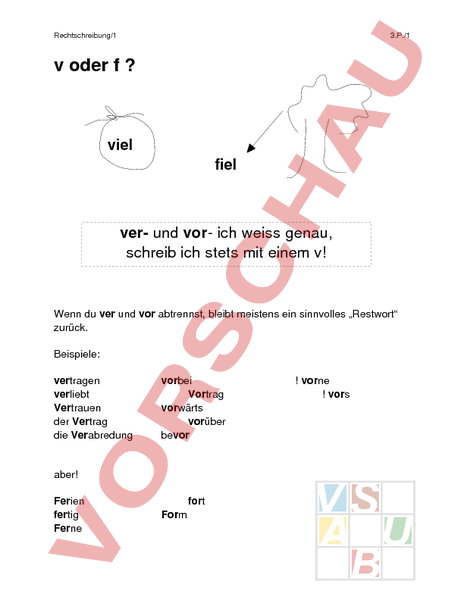 Arbeitsblatt: V/F - Deutsch - Rechtschreibung