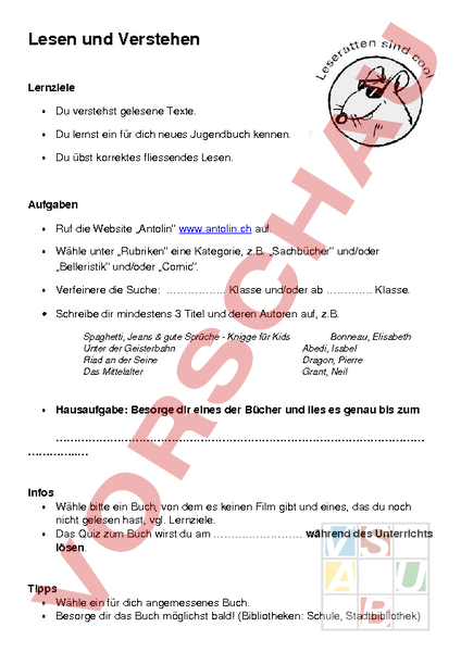 Arbeitsblatt: Lesen und verstehen - Deutsch - Textverständnis