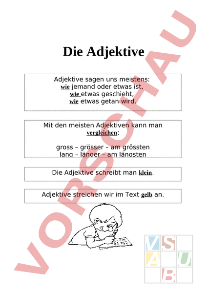 Arbeitsblatt: Die Adjektive - Deutsch - Grammatik