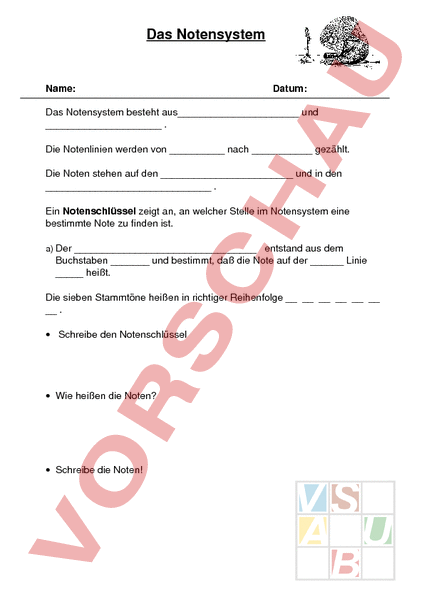 Arbeitsblatt: Notensystem - Musik - Musiktheorie / Noten