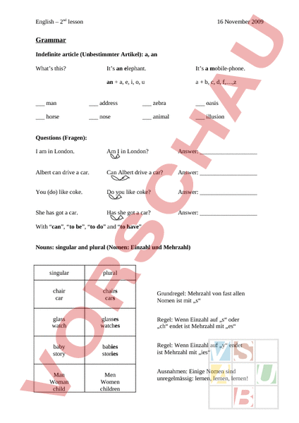 Arbeitsblatt: Basics on grammar and vocabulary - Englisch - Grammatik