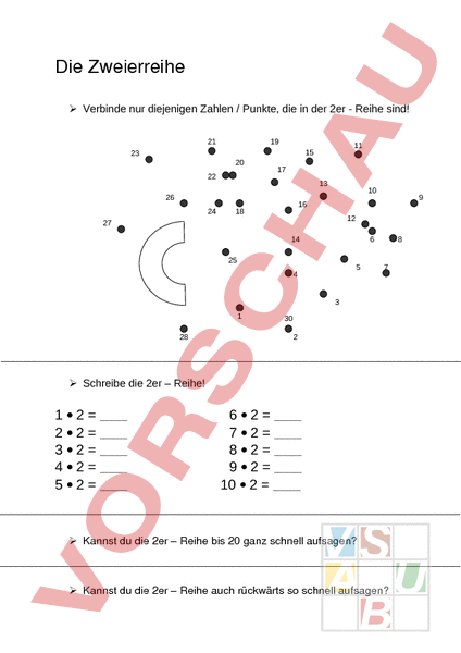 Arbeitsblatt: 2er Reihe einführen - Mathematik - Multiplikation