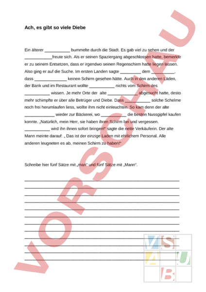 Arbeitsblatt: Mann - man - Deutsch - Rechtschreibung