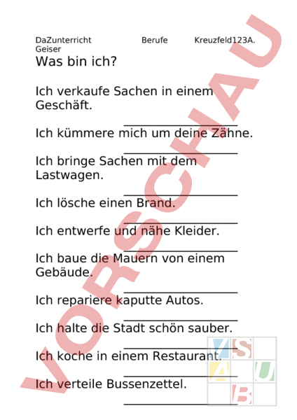 Arbeitsblatt: Was bin ich? - Deutsch - DaZ