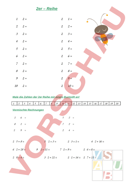 Arbeitsblatt: 2er Mal-Reihe - Mathematik - Multiplikation