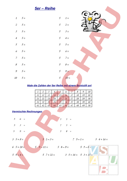Arbeitsblatt: 5er Malreihe - Mathematik - Multiplikation