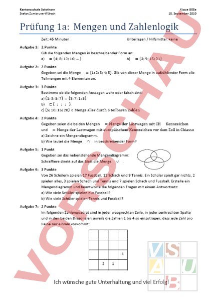 Arbeitsblatt: Test Mengenlehre und Logik - Mathematik - Mengenlehre Arbeitsblatt: Test Mengenlehre und Logik - Mathematik - Mengenlehre