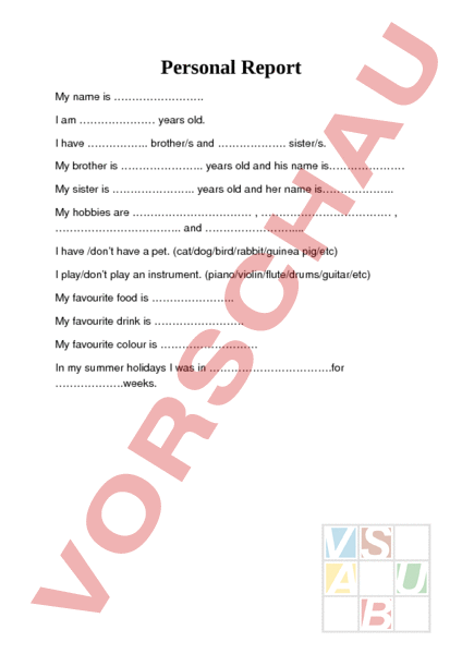 Arbeitsblatt: personal report - Englisch - Anderes Thema