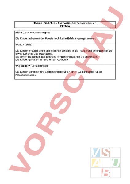 Arbeitsblatt: Elfchen-Gedichte - Deutsch - Texte schreiben