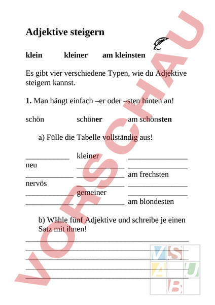 Arbeitsblatt: Adjektive steigern - Deutsch - Grammatik