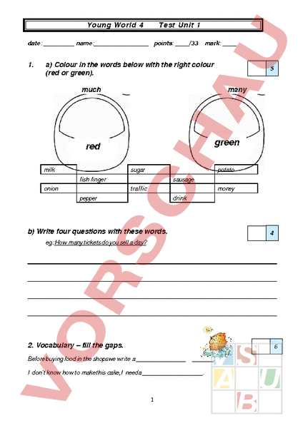 Arbeitsblatt: Young world 4 unit 1 Test - Englisch - Gemischte Themen