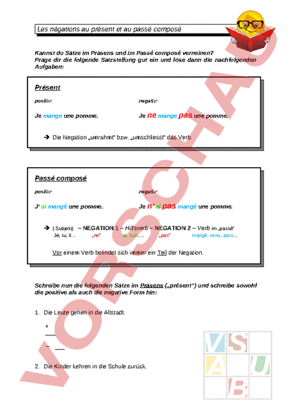 Arbeitsblatt: Negationen im Présent und Passé composé - Französisch ...