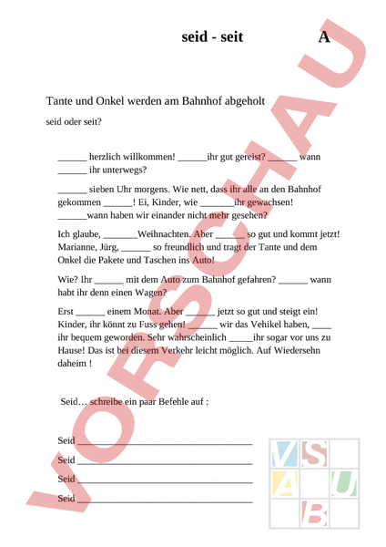 Arbeitsblatt: seid seit - Deutsch - Grammatik