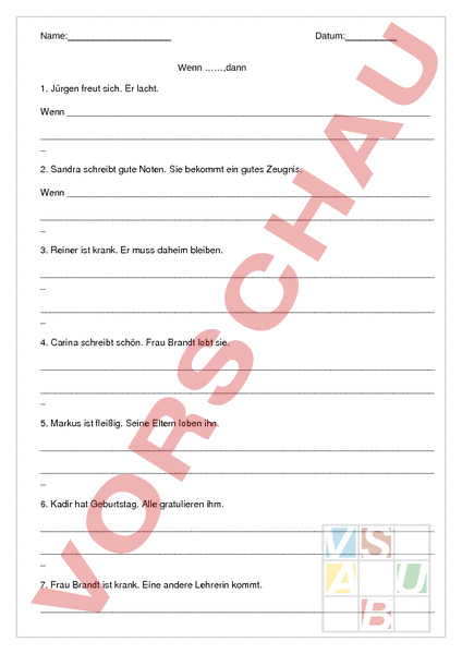Arbeitsblatt: Wenn...dann - Deutsch - Grammatik