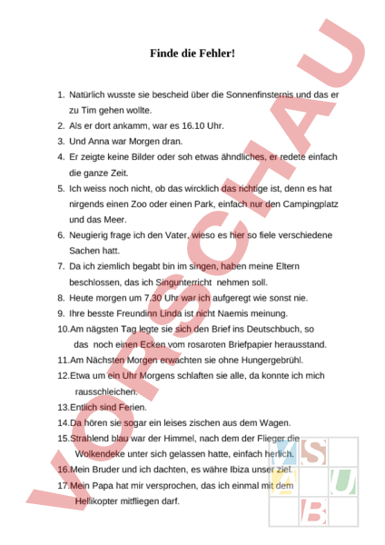 Arbeitsblatt: Finde die Fehler - Deutsch - Rechtschreibung