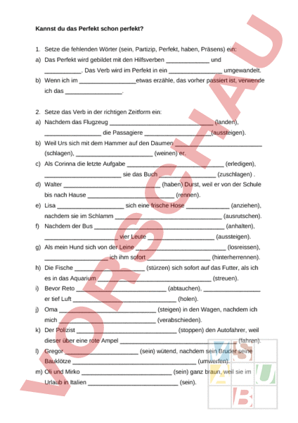 Arbeitsblatt: Übungen zur Anwendung des Perfekts - Deutsch - Grammatik