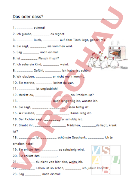 Arbeitsblatt: Das oder dass? - Deutsch - Grammatik