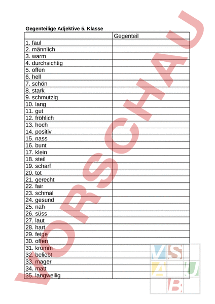 Arbeitsblatt: gegenteilige Adjektive - Deutsch - Grammatik