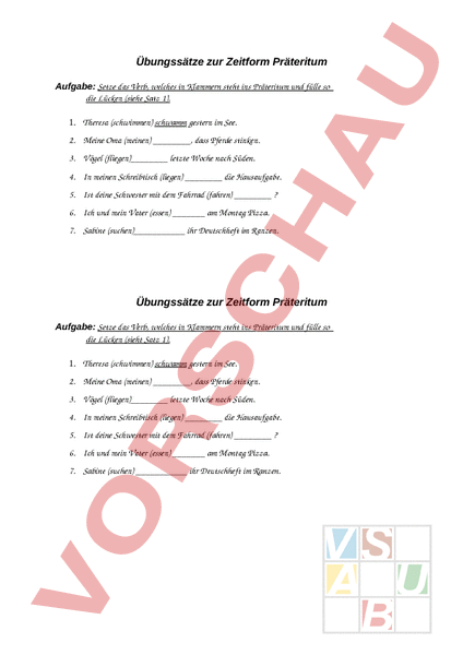 Arbeitsblatt: Zeitform Präteritum üben - Deutsch - Grammatik