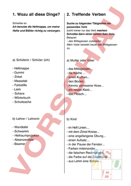 Arbeitsblatt: Treffende Verben finden - Deutsch - Wortschatz
