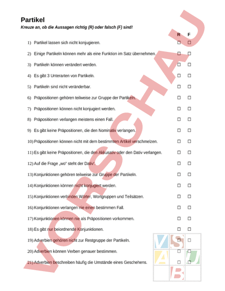 Arbeitsblatt: Partikel - Deutsch - Grammatik