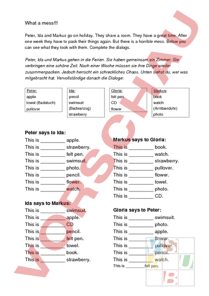Arbeitsblatt: What a mess! - Englisch - Grammatik