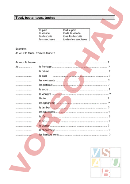 Arbeitsblatt: L'adjectif 'tout' - Französisch - Grammatik
