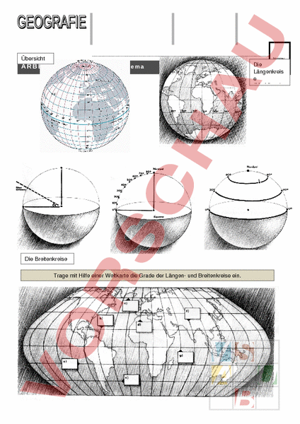 Arbeitsblatt: Gradnetz der Erde - Geographie - Kartographie / Gradnetz