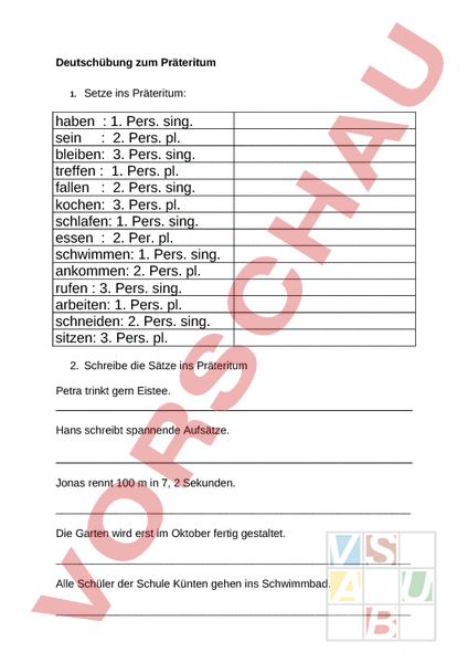 Arbeitsblatt: Übung zum Präteritum - Deutsch - Grammatik