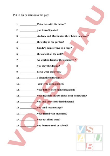 Arbeitsblatt: do oder does - Englisch - Grammatik