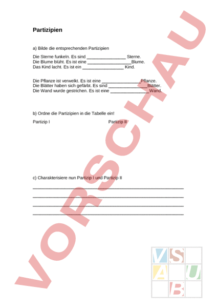 Arbeitsblatt: Partizip - Deutsch - Grammatik