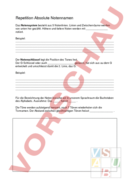 Arbeitsblatt: Absolute Notennamen - Musik - Musiktheorie / Noten
