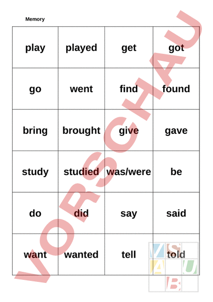 Arbeitsblatt: Past Simple Memory - Englisch - Grammatik