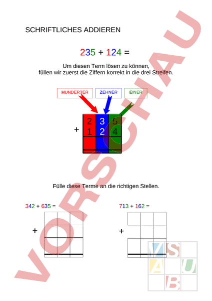 Arbeitsblatt: Schriftliche Addition: Einführung - Mathematik ...