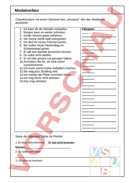 Arbeitsblatt: Modalverben - Deutsch - Grammatik