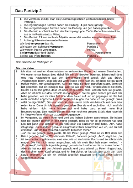 Arbeitsblatt: Partizip 2 - Deutsch - Grammatik