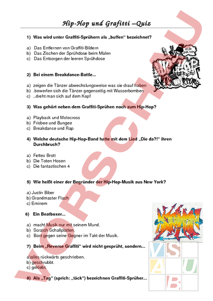 Arbeitsblatt: Hip-Hop Quiz - Musik - Anderes Thema