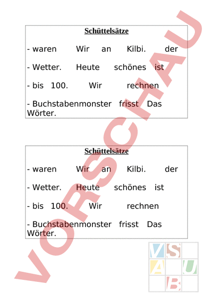 Arbeitsblatt: Schüttelsätze - Deutsch - Erstlesen