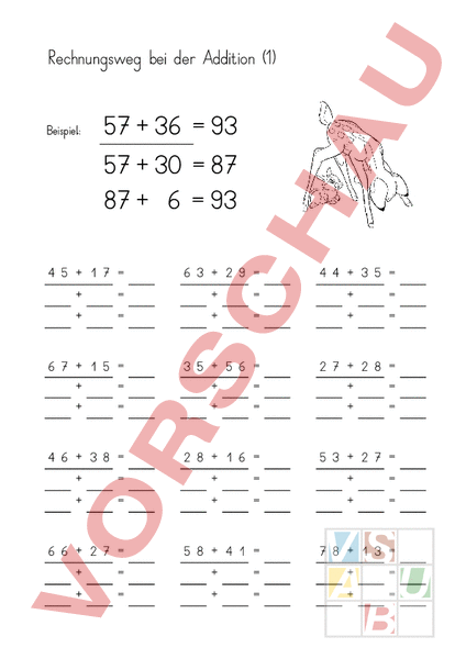 Arbeitsblatt: Rechnungsweg bei der Addition 1 - Mathematik - Addition
