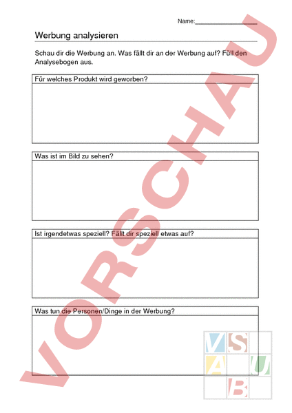 Arbeitsblatt: Werbeanalyse - Lebenskunde - Kommunikation / Medien