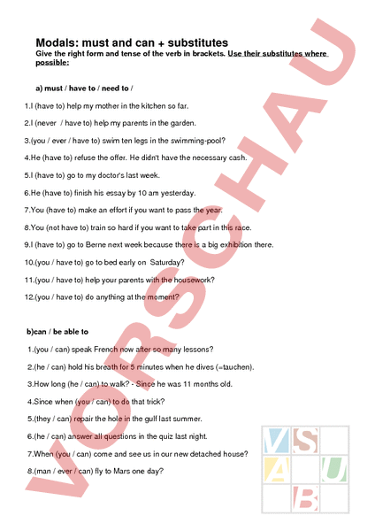 Arbeitsblatt: Modalverben - Englisch - Grammatik