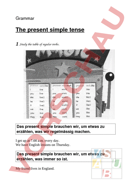 Arbeitsblatt: The present simple - Englisch - Grammatik