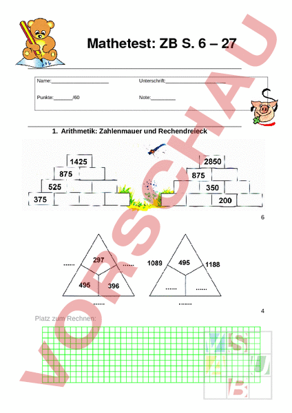 Arbeitsblatt: Prüfung ZB 5 - Mathematik - Gemischte Themen